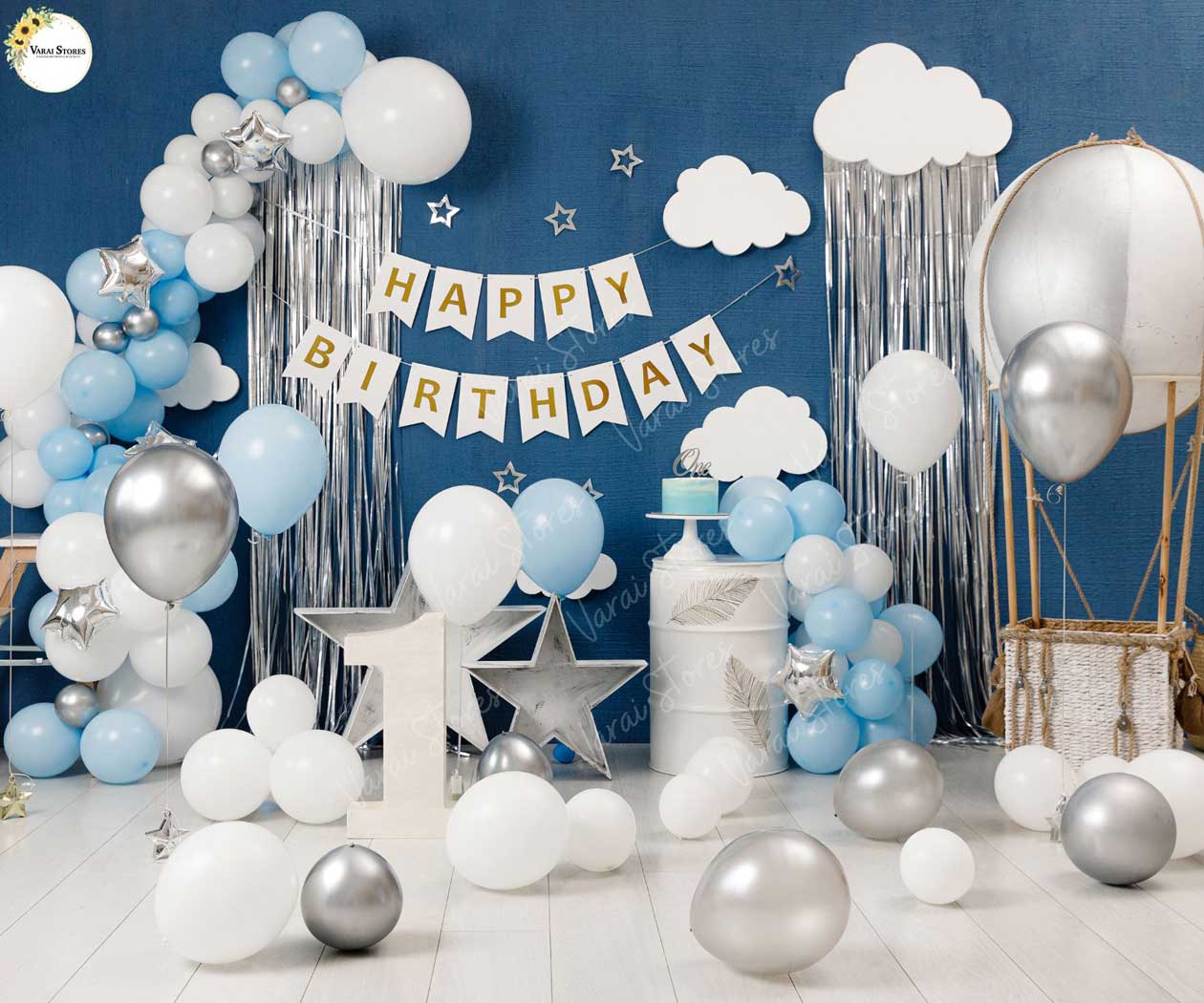 Blue Balloons and Clouds - Printed Baby Backdrop - FABRIC (PRE ORDER)