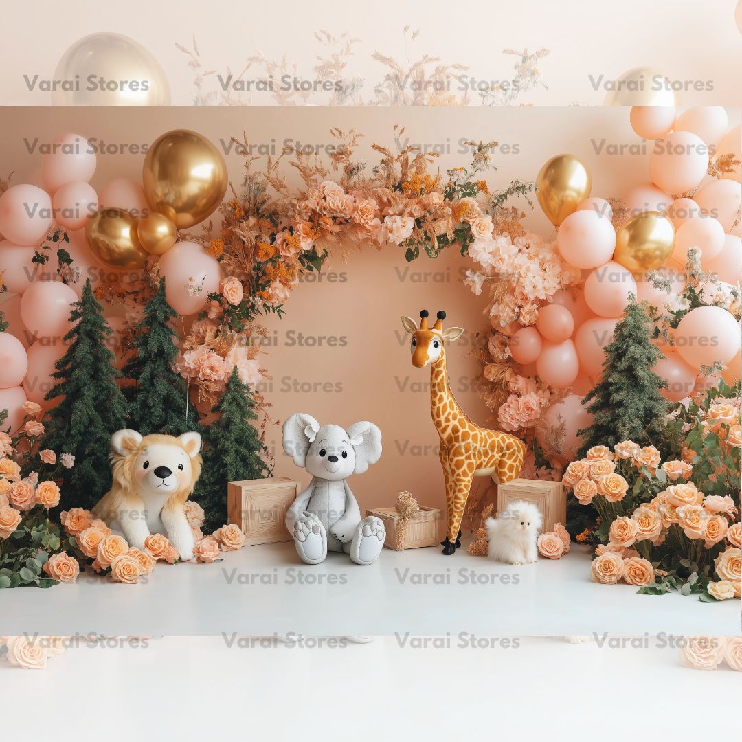 Peach Safari - Printed Baby Backdrop (Pre Order)