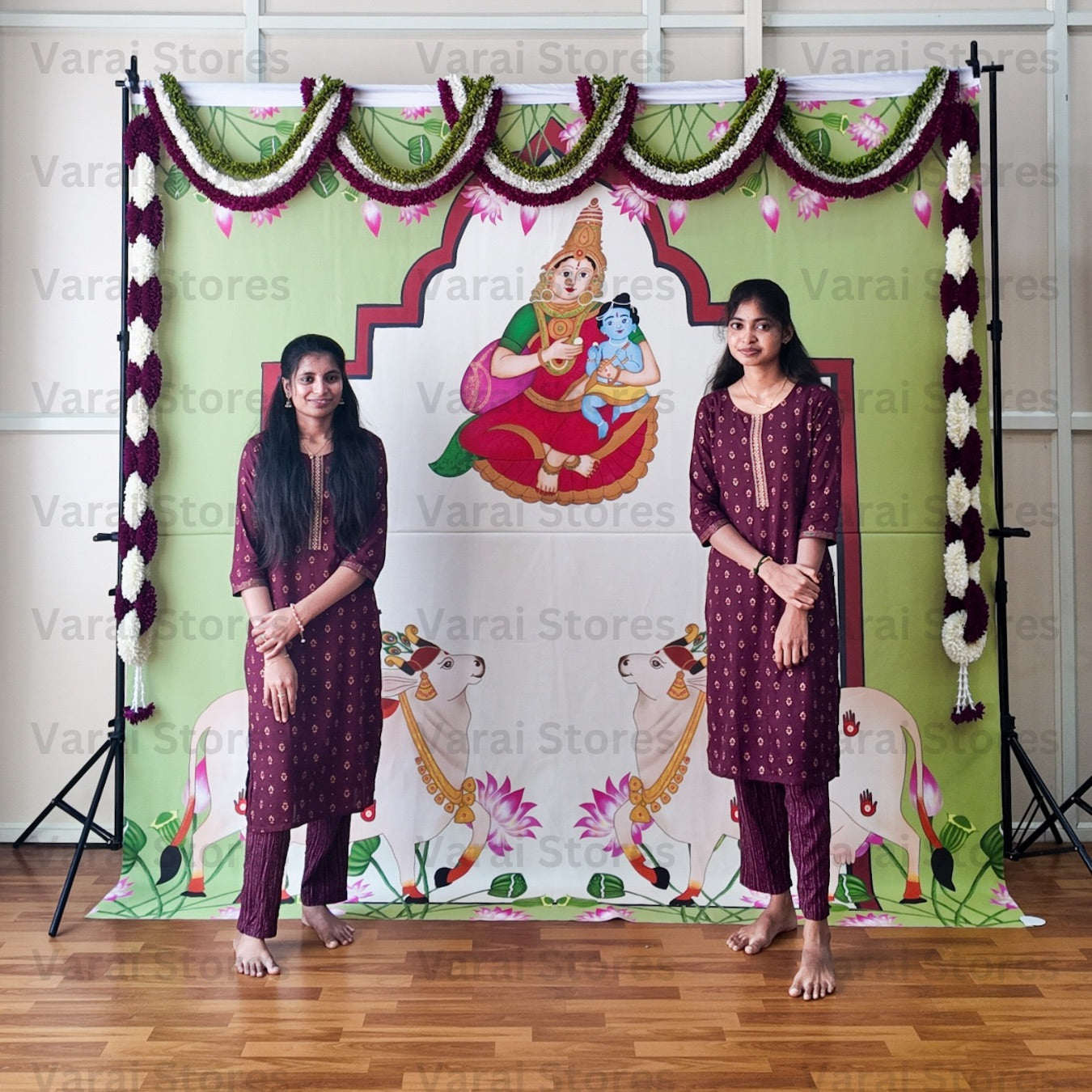 Annapoorani Devi With Baby Boy - Fabric With Pole Pocket