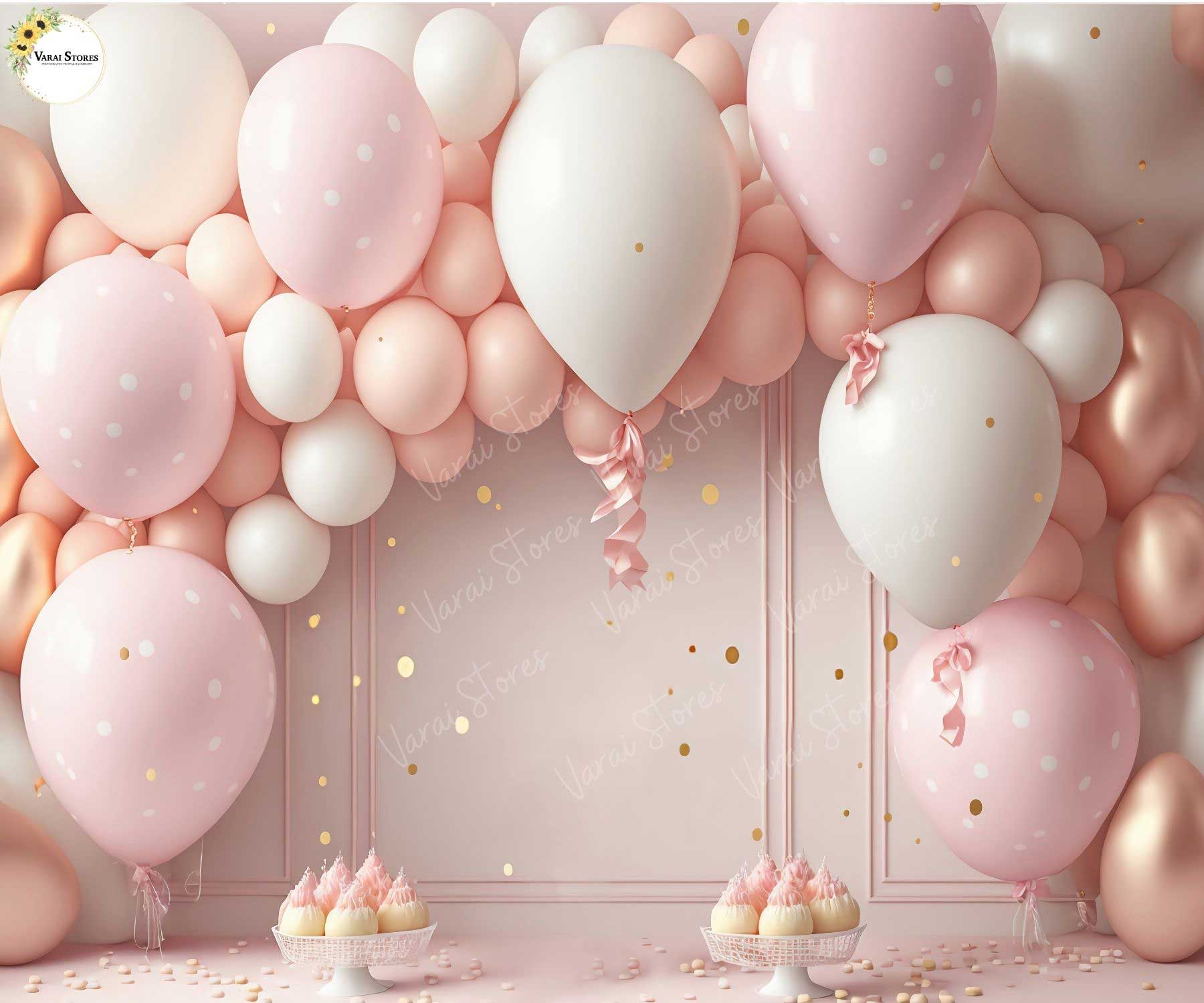 Polka Dot Balloons - Printed Baby Backdrop - FABRIC (PRE ORDER)